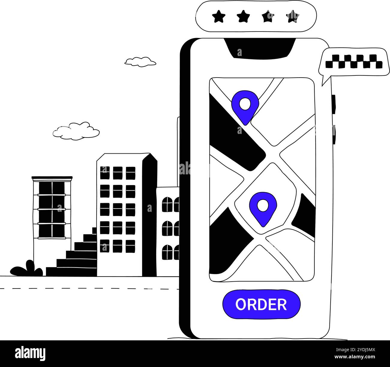 Taxi Service Order App On Smartphone Screen With Location Map In Flat ...