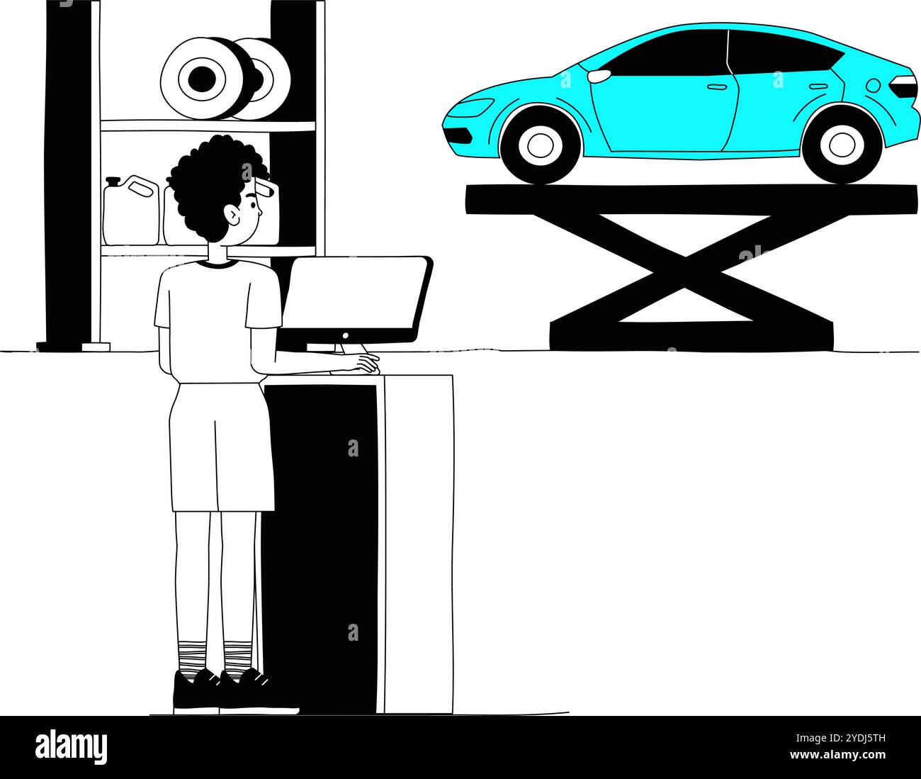 Mechanic At Reception Desk In Auto Shop In Flat Vector Illustration ...
