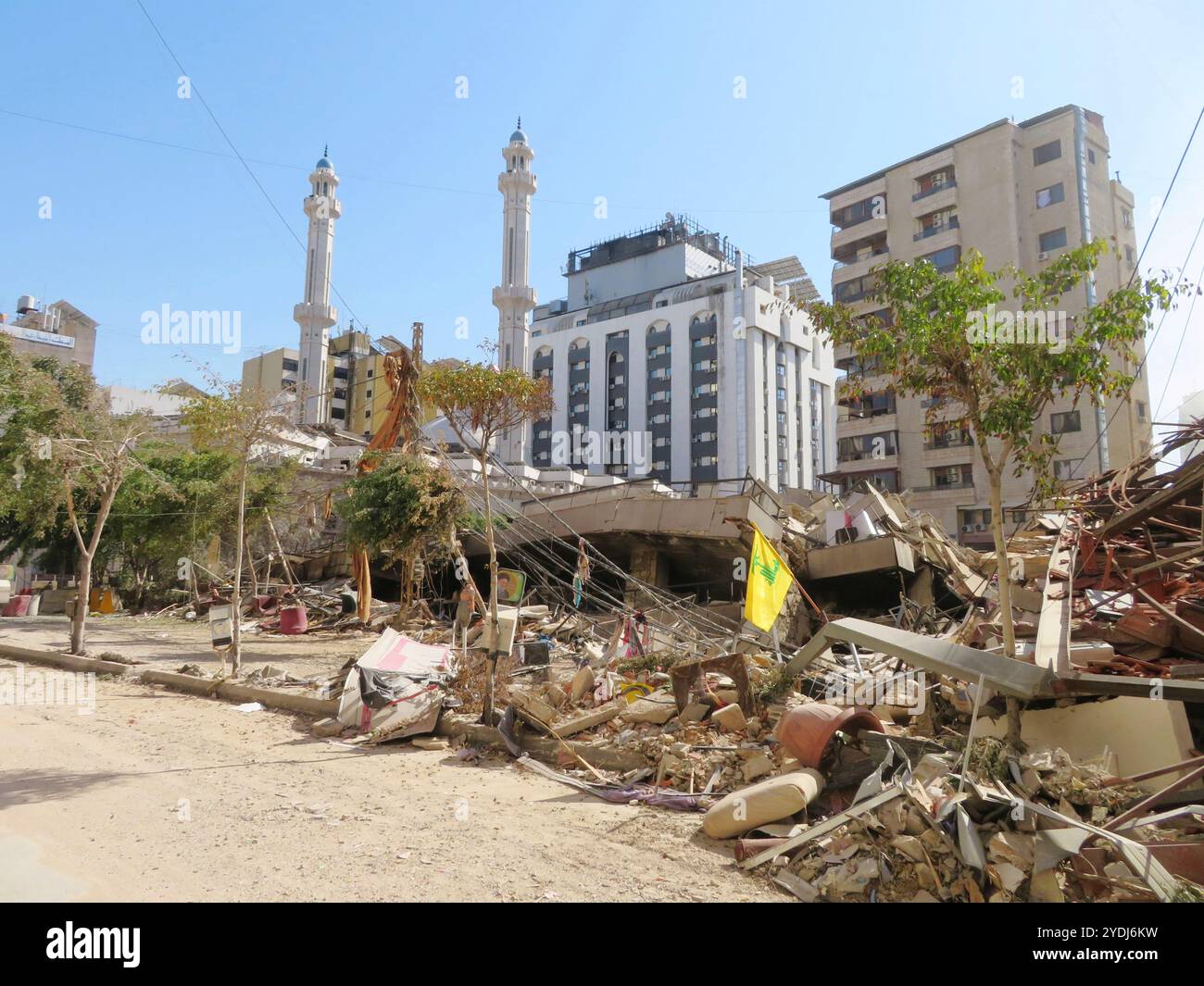 A building destroyed overnight by an Israeli strike in Haret Hreik ...