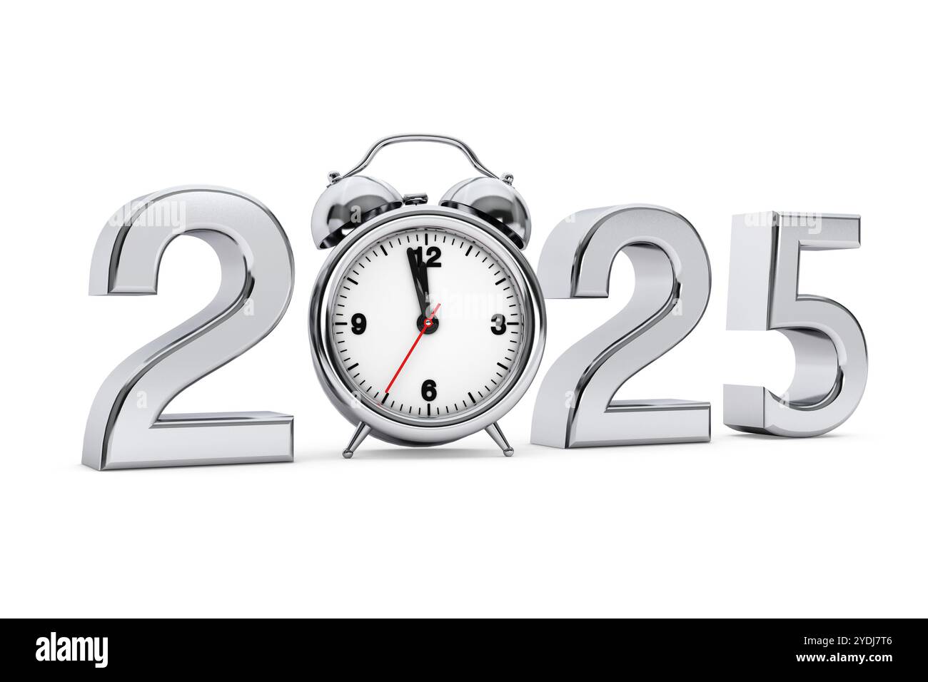 New Year 2025 concept. 2025 Steel Sign with Alarm Clock on a white ...