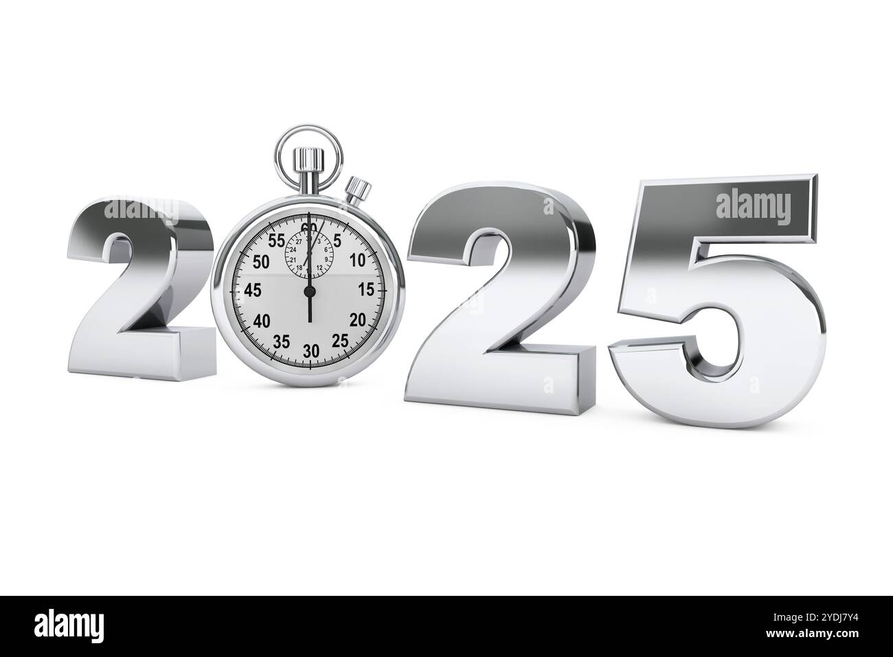 New year 2025 concept. 2025 steel sign with stopwatch on a white ...