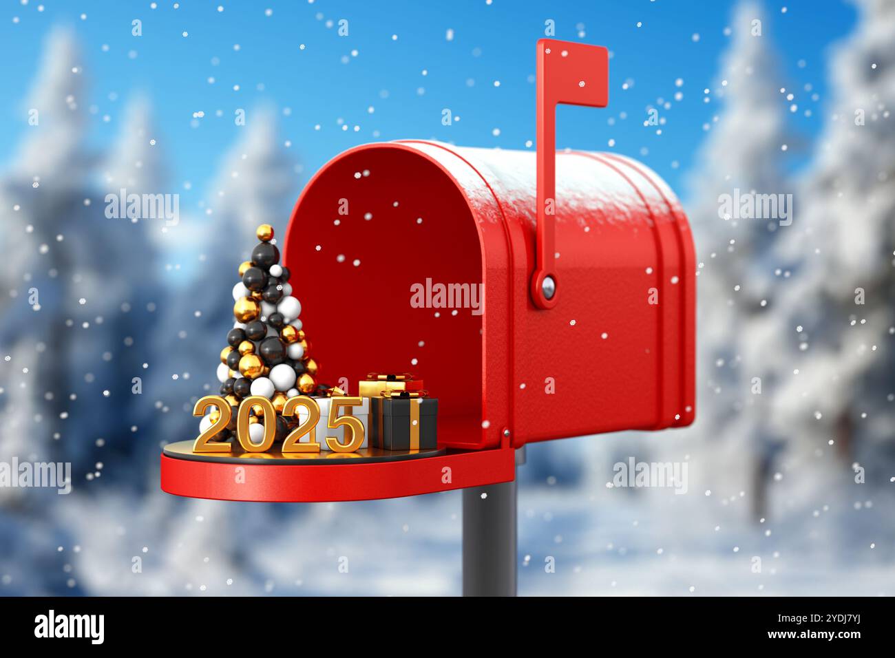 Golden Balls in Shape of Christmas Tree, Gold New Year 2025 Sign and ...