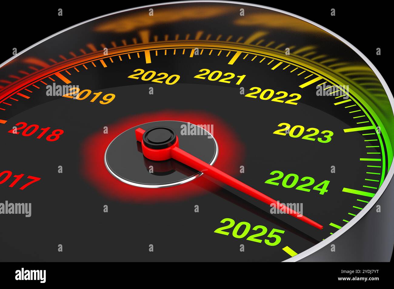 Conceptual 2025 New Year Speedometer on a black background. 3d ...