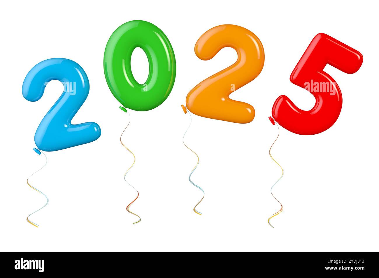 Multicolour Balloons as 2025 New Year Sign on a white background. 3d ...