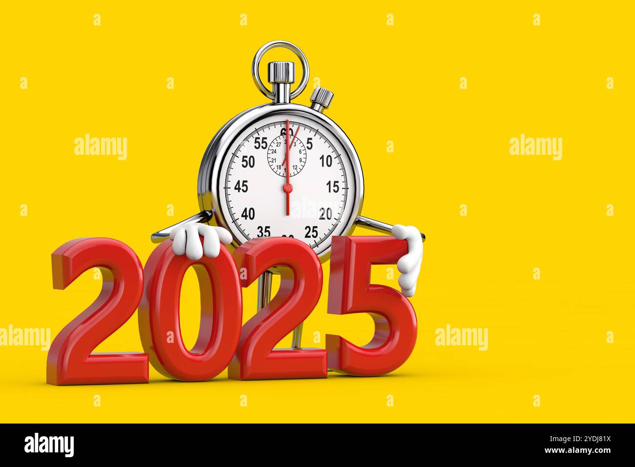 Modern Stopwatch Cartoon Person Character Mascot with Red 2025 New Year ...