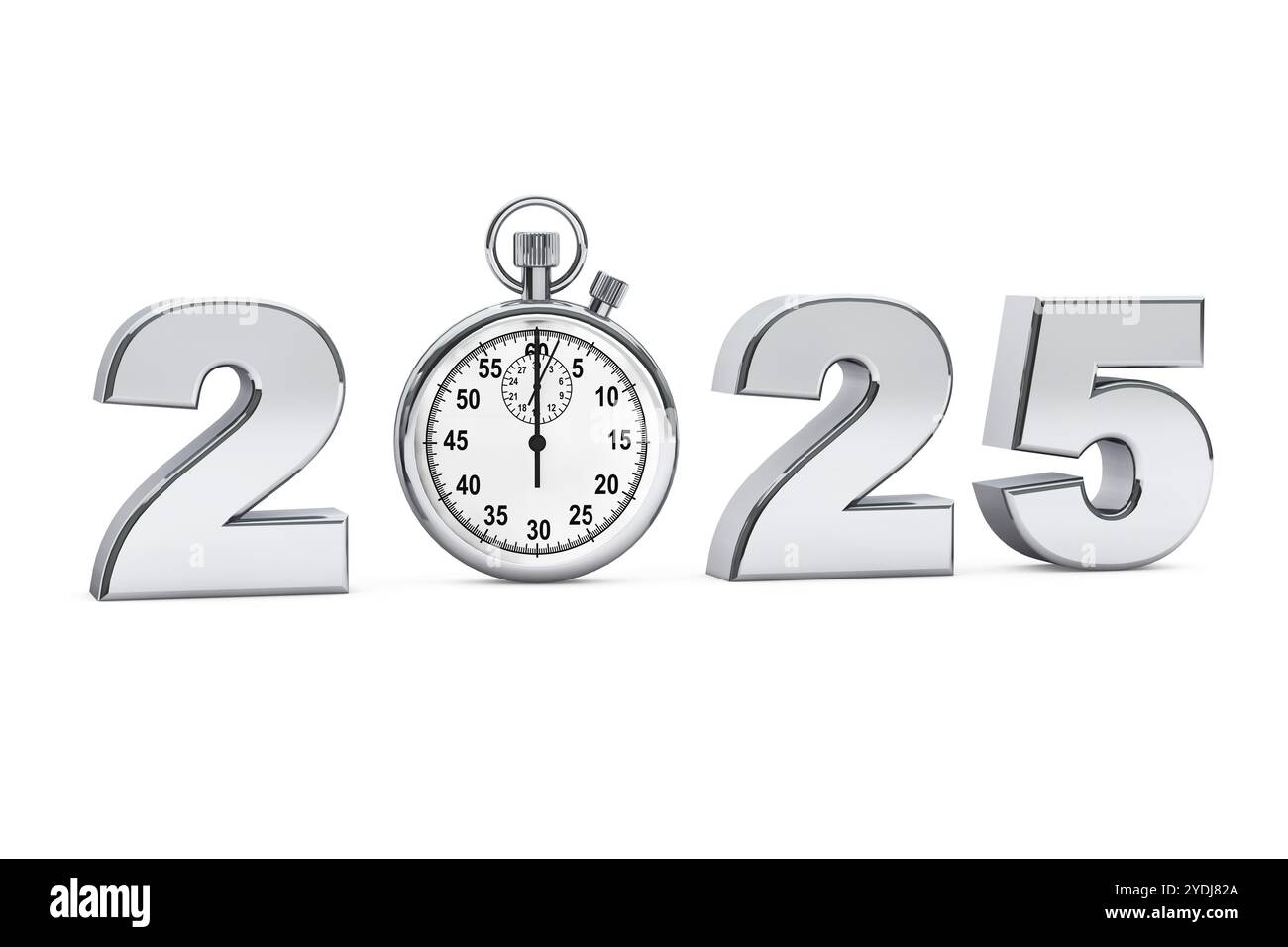 New year 2025 concept. 2025 steel sign with stopwatch on a white ...