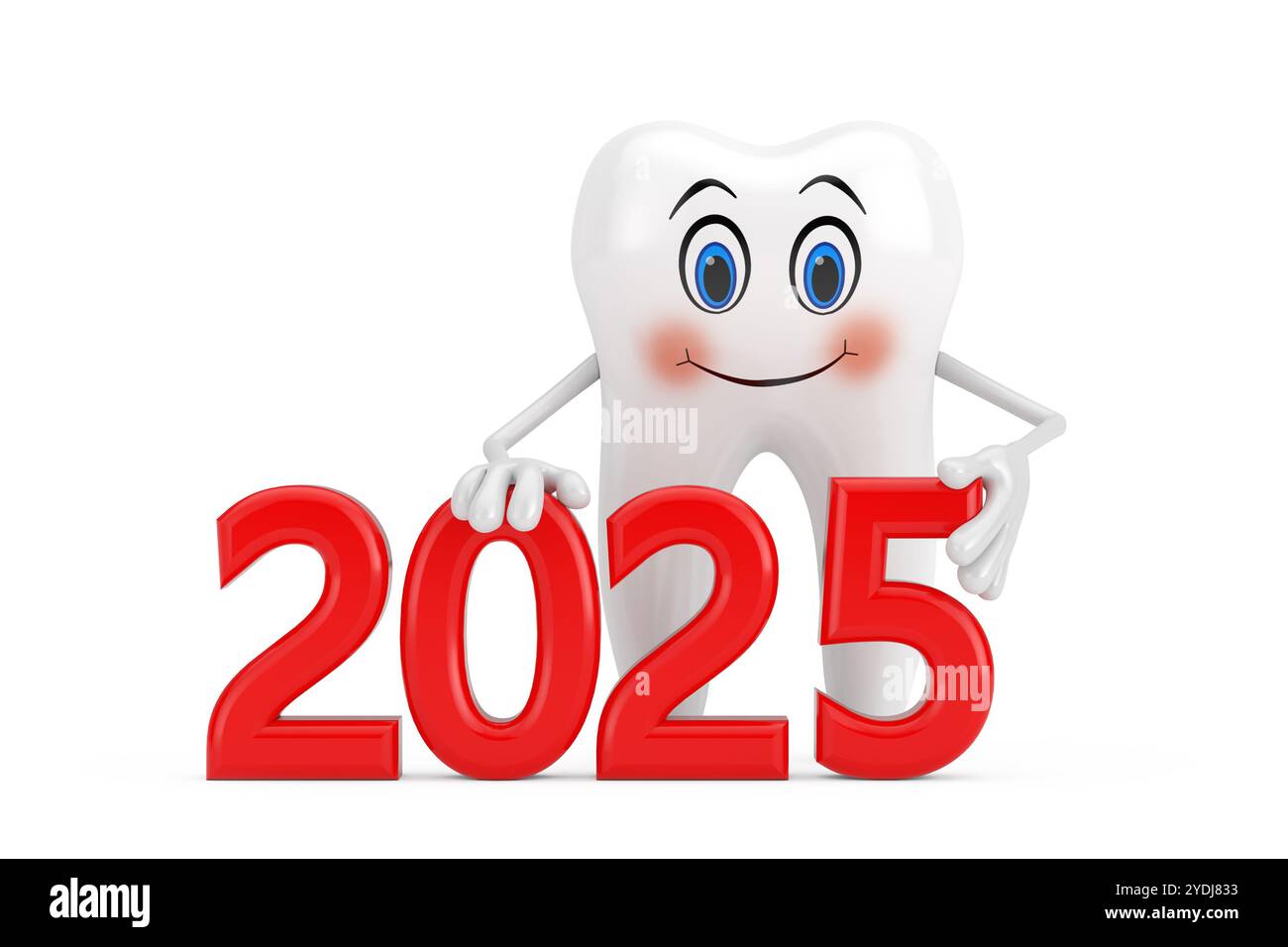 White Tooth Person Character Mascot with Red 2025 New Year Sign on a ...