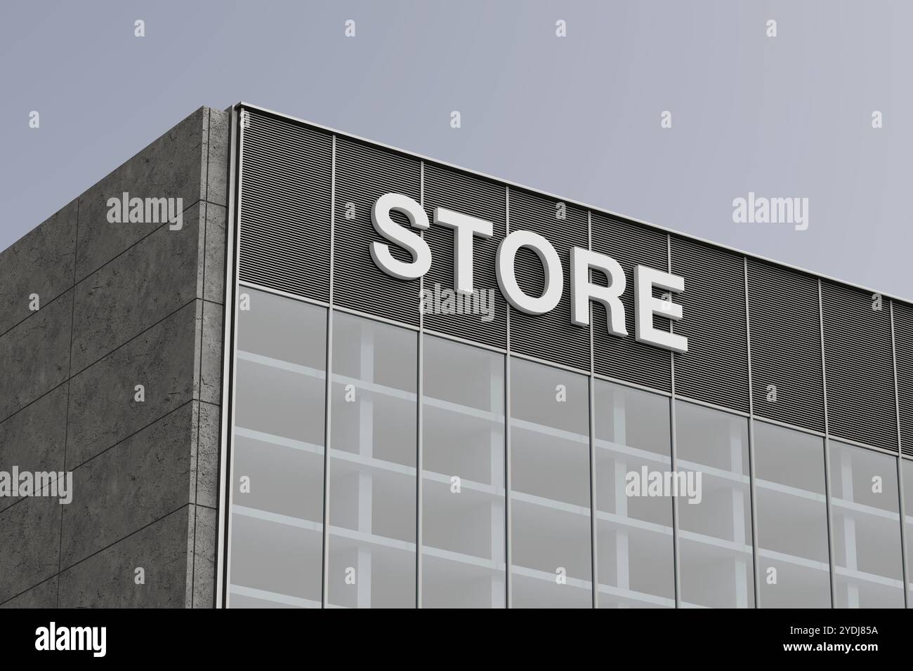 Modern Store Building Facade with a Gray Concrete Wall, Large Window ...