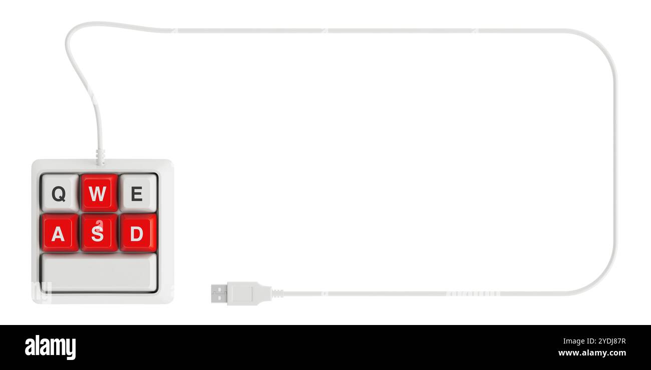 Small Compact And Designed Specifically For Gaming White Keyboard With Red Wasd Keys And A Usb