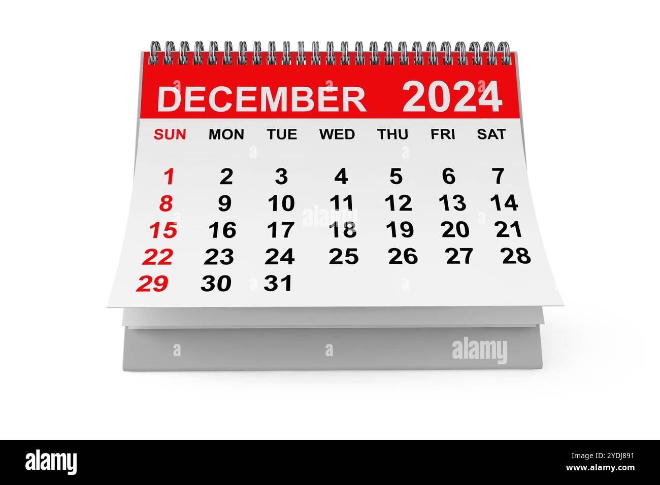 2024 Year December Calendar on a white background. 3d rendering Stock ...