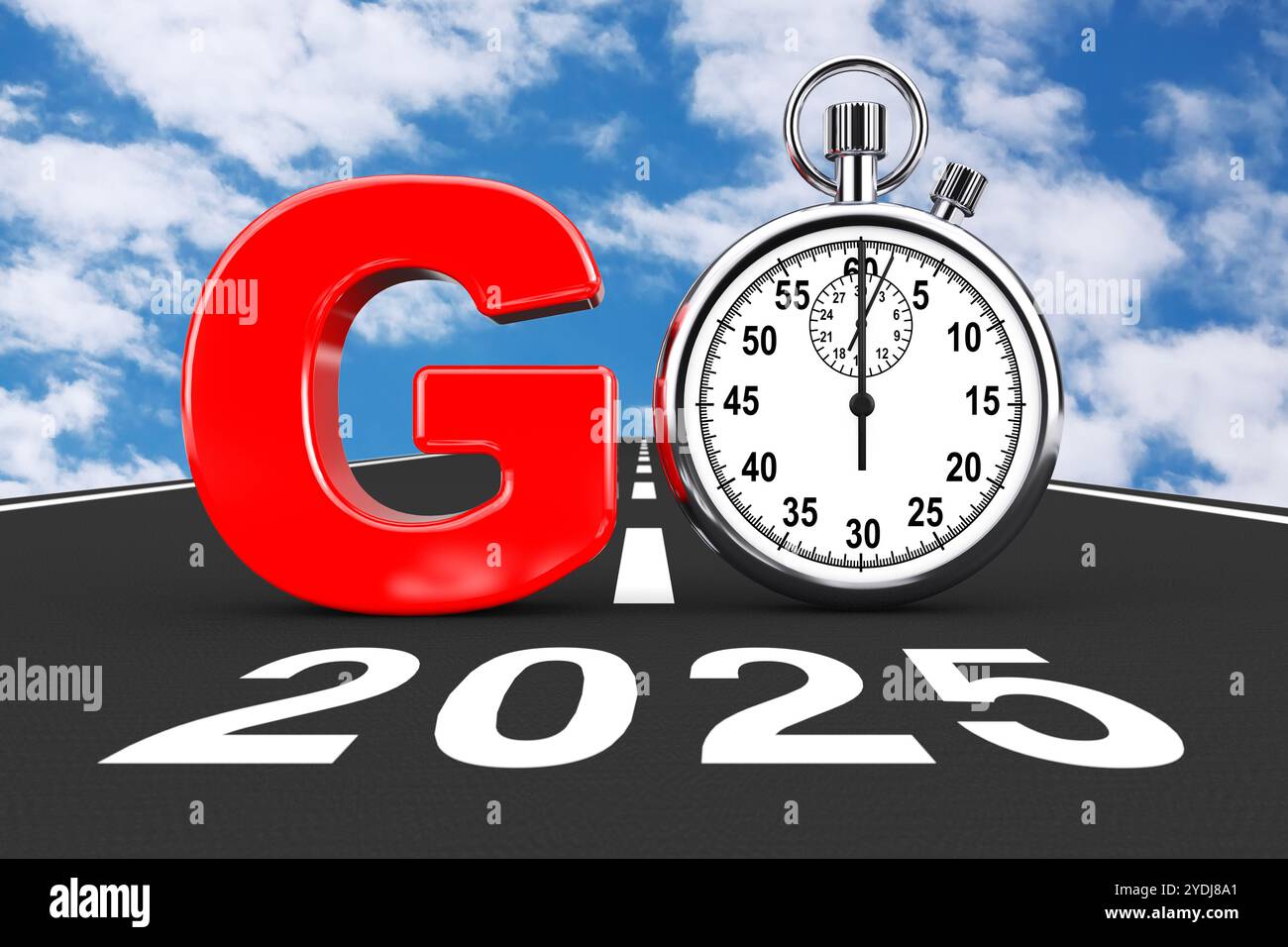 New 2025 Year Concept. Stopwatch as Go Sign over 2025 New Year Road on ...