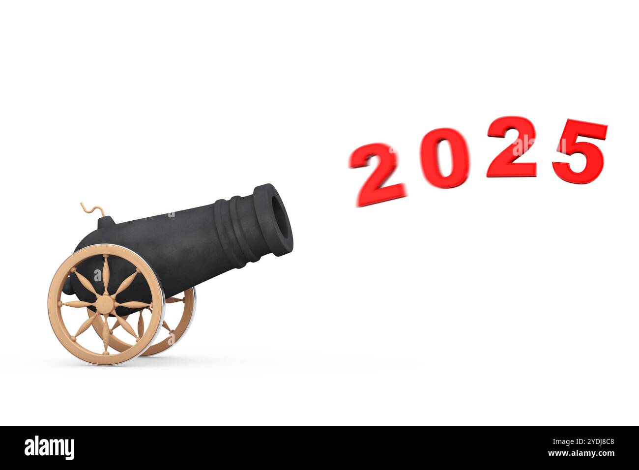 New 2025 Year Sign Shoot from Cannon on a white background. 3d ...