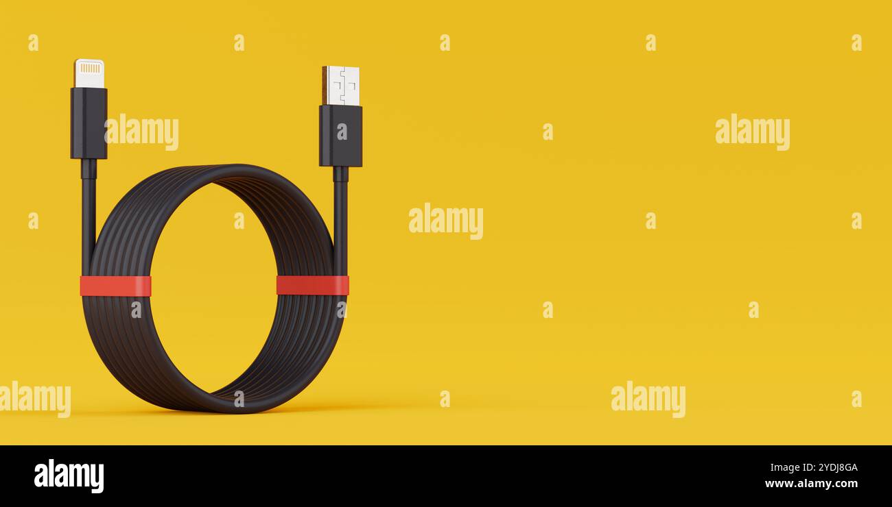 Connectivity and Charging Solutions Concept. Red USB Cable Neatly ...