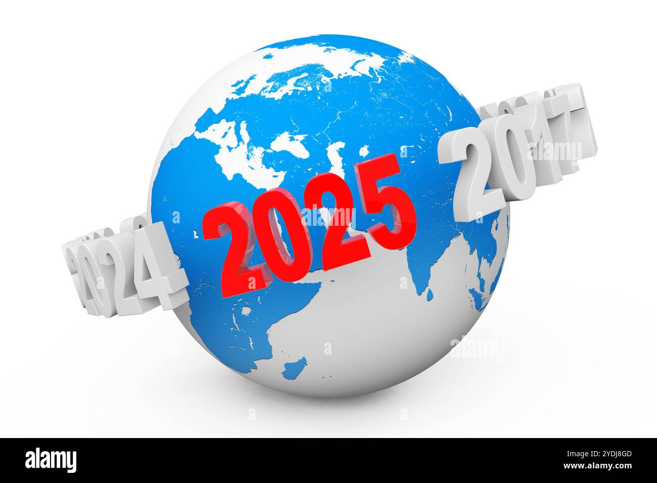 New Year Concept. 3d number 2025 around Earth Globe on a white background. 3d Rendering Stock ...