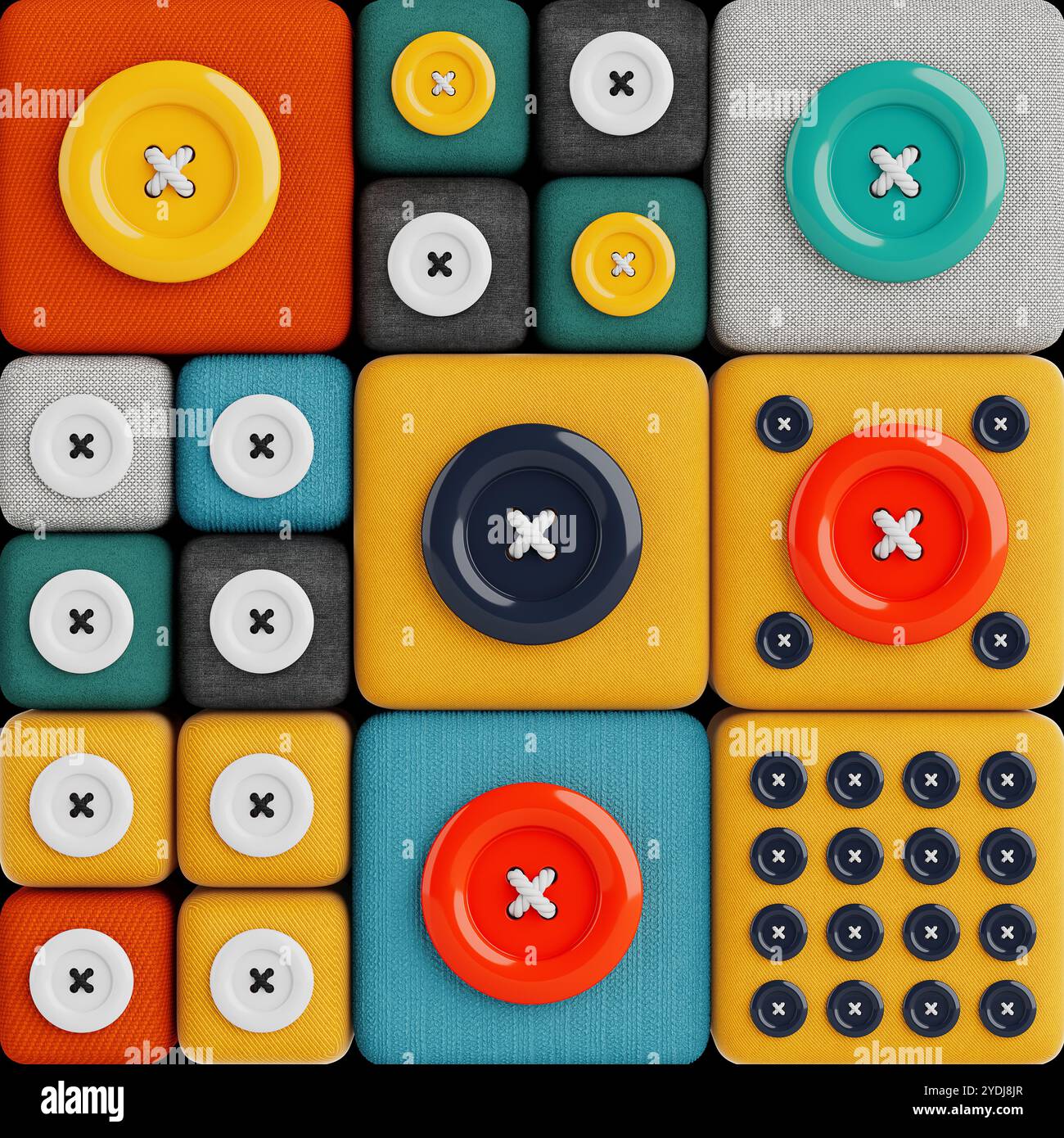 Colorful Fabric Pattern with Various Buttons in Different Colors ...