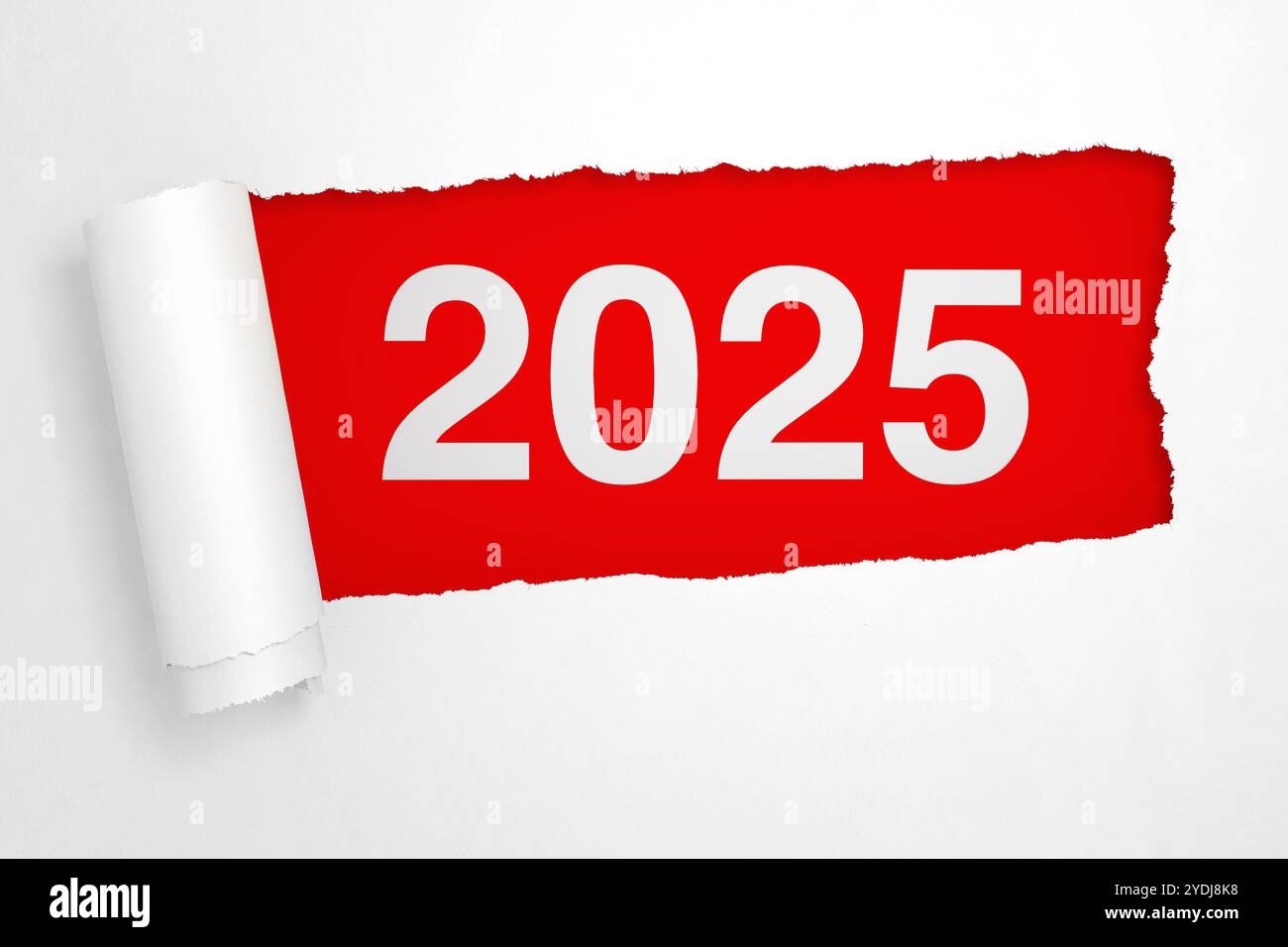 2025 New Year Sign in the Hole of Torn White Paper extreme closeup. 3d ...