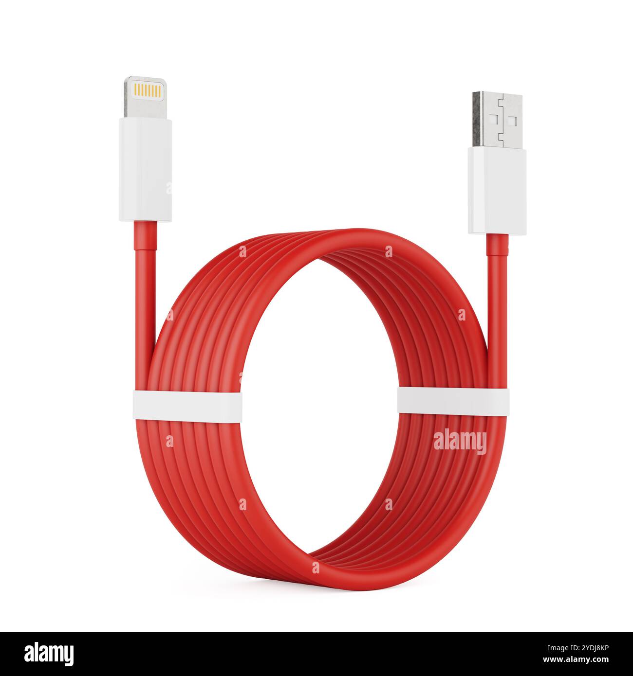 Connectivity and Charging Solutions Concept. Red USB Cable Neatly ...