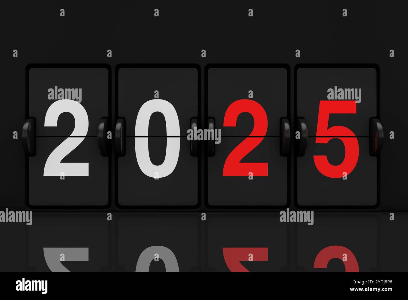 Mechanical Analog Flip Clock Board with 2025 New Year Sign extreme closeup. 3d Rendering Stock ...