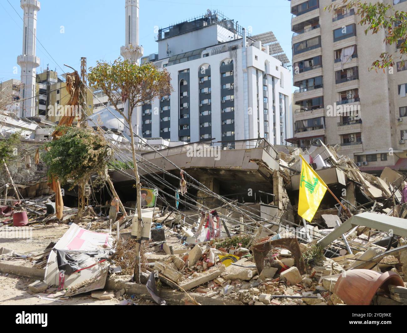 A building destroyed overnight by an Israeli strike in Haret Hreik ...
