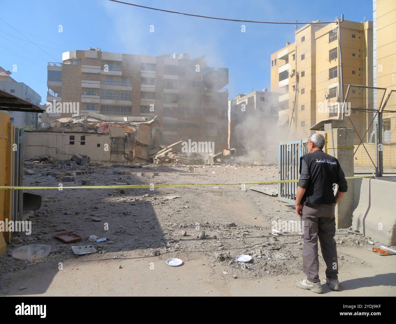 A building destroyed overnight by an Israeli strike in Haret Hreik ...