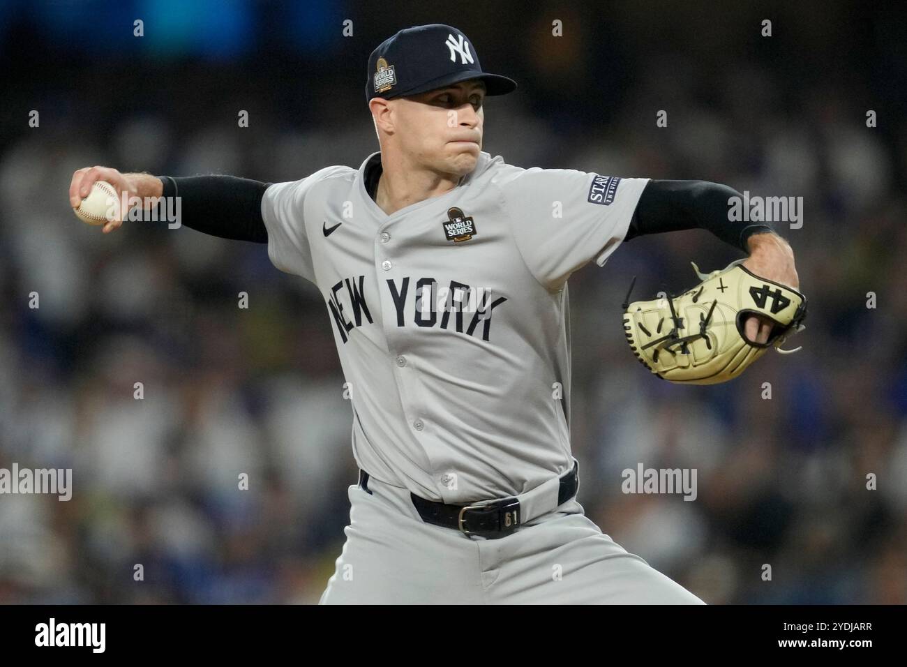 New York Yankees pitcher Jake Cousins throws against the Los Angeles ...
