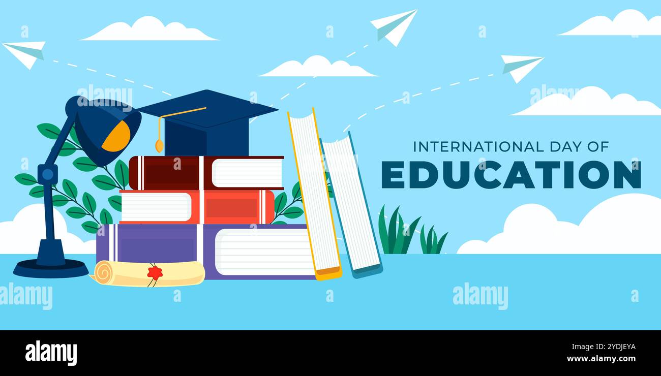 international day of education horizontal banner illustration Stock ...