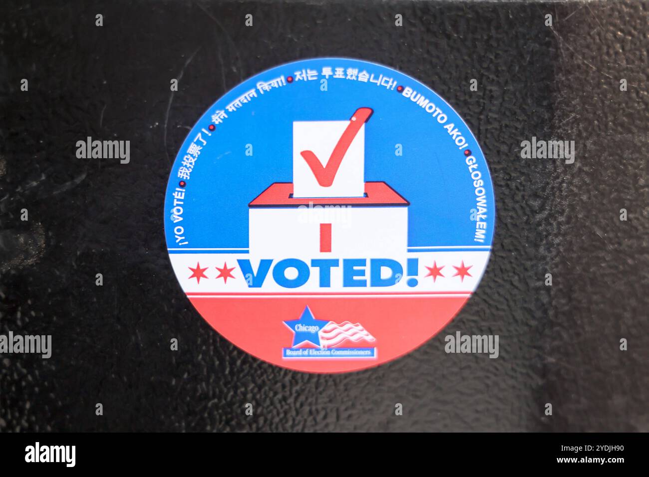 Chicago, USA. 26th Oct, 2024. An I Voted sticker is placed on a parking ...