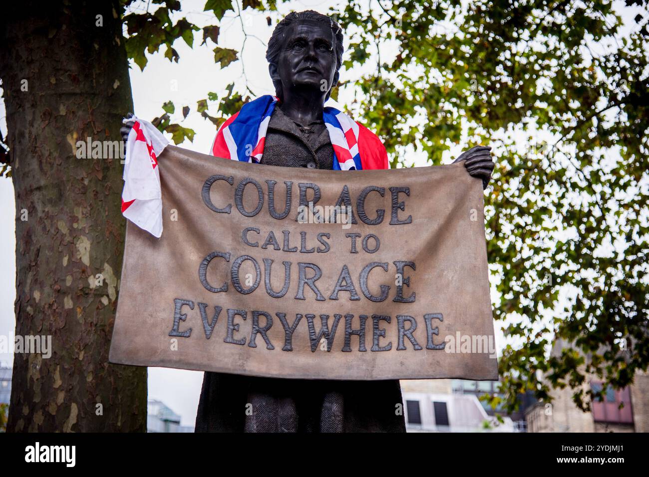 London, UK. 26th Oct, 2024. A statue draped with the Union Jack flag ...
