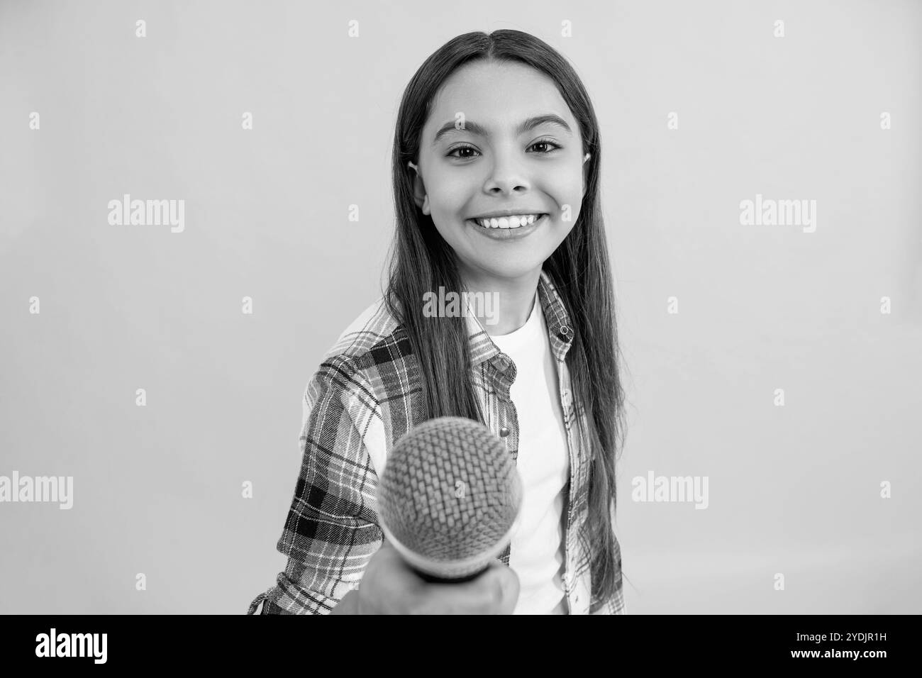 teen girl singer interviewing in studio. young girl singer perform ...