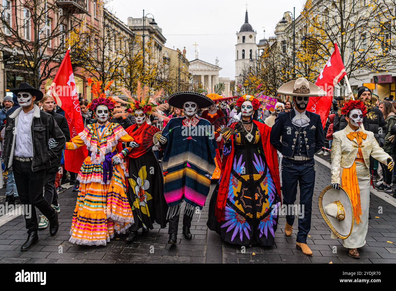 Vilnius, Lithuania. 26th Oct, 2024. People in traditional Mexican ...