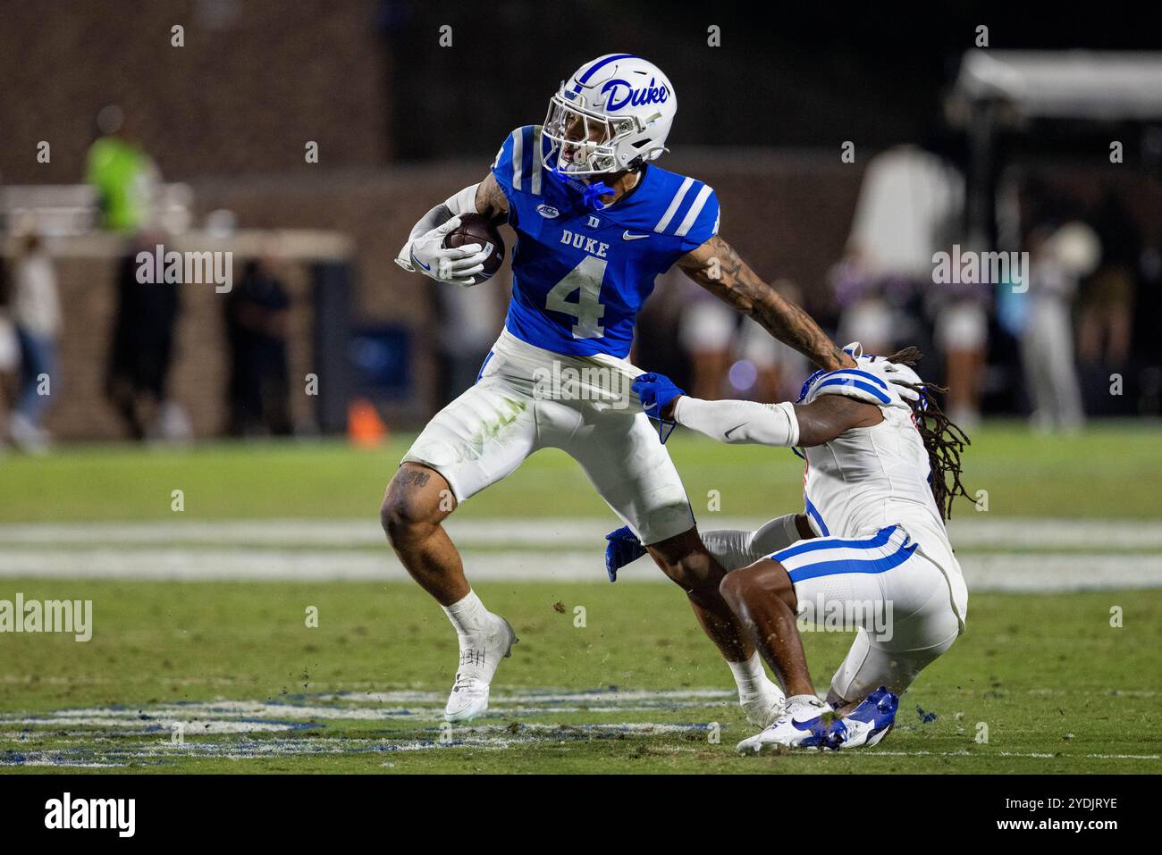 October 26, 2024: Duke Blue Devils wide receiver Eli Pancol (4) stiff ...