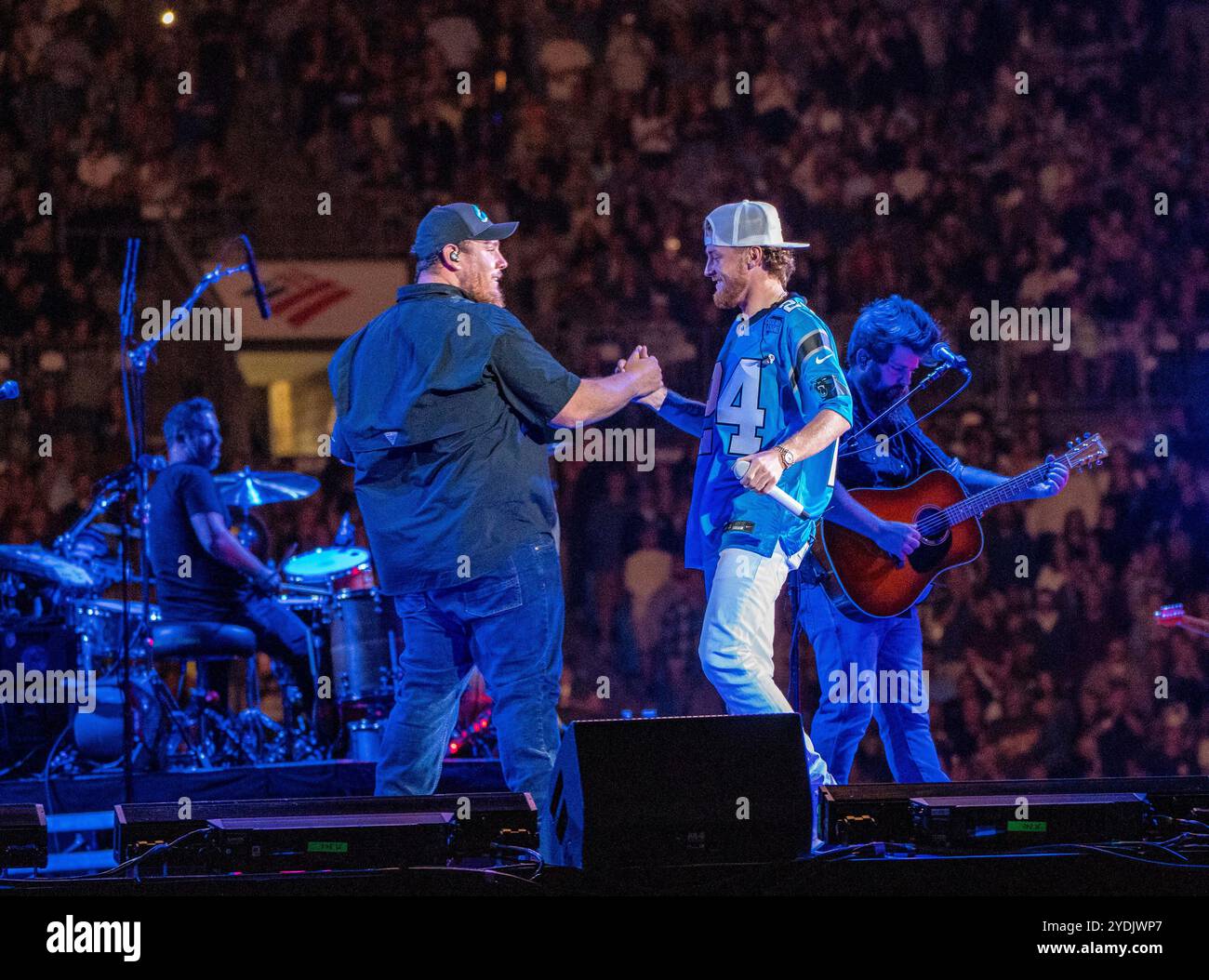 Luke Combs (L) and Bailey Zimmerman perform during Concert for Carolina ...