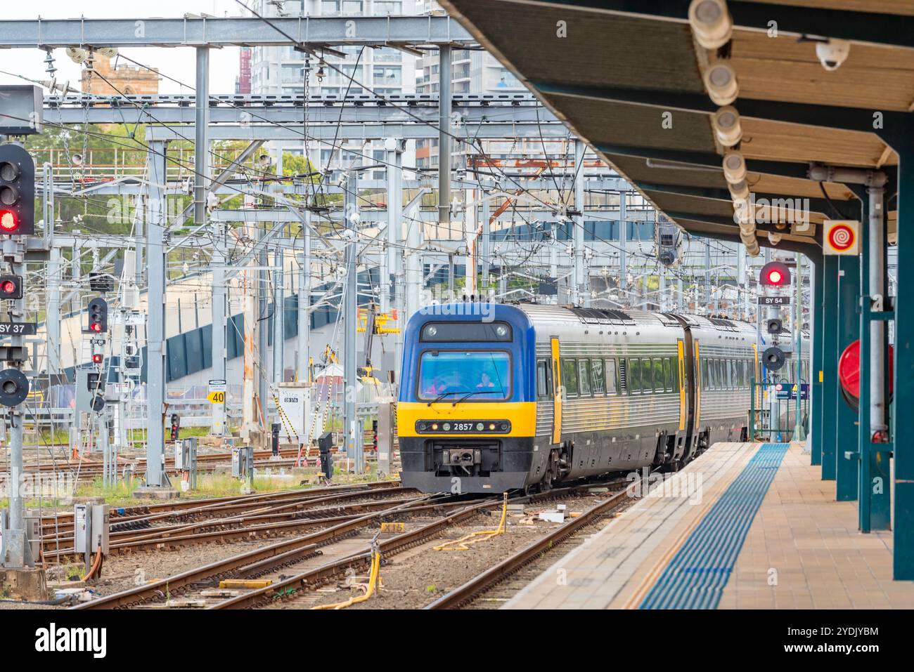 Endeavour Set locomotive 2857 pulling passenger carriages, arriving at ...