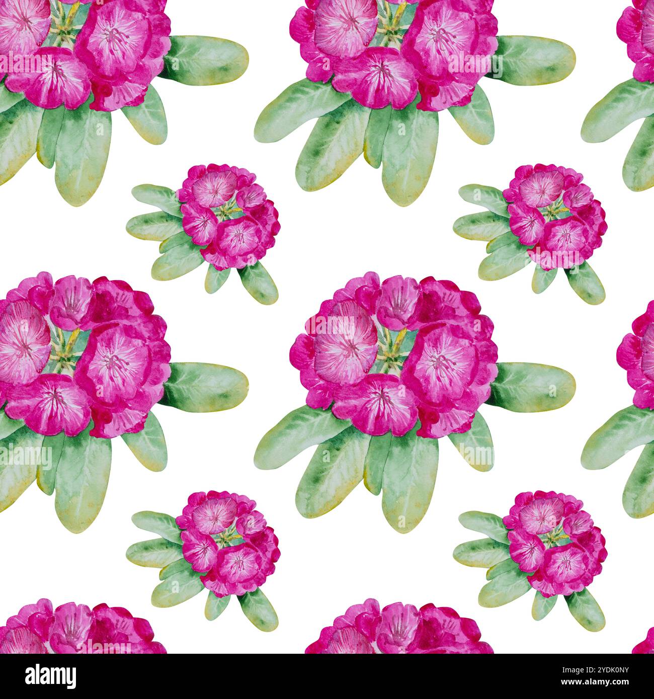 Watercolor illustrations seamless pattern with pink rhododendron ...