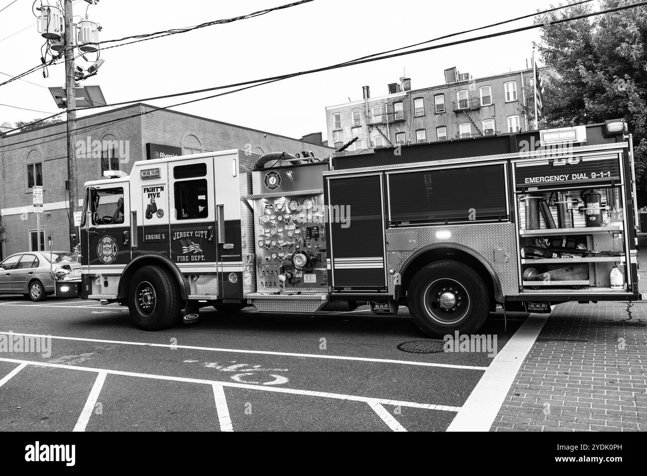 Jersey City, USA - June 30, 2023: firetruck truck red color Fire ...
