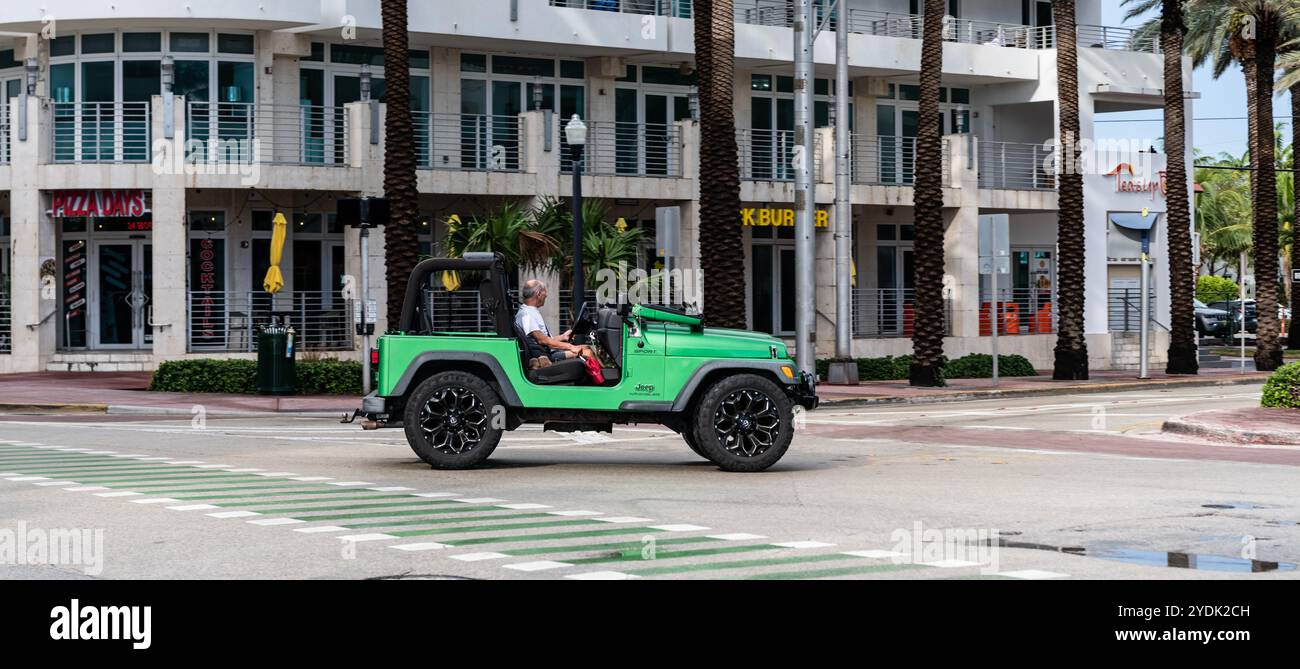 Miami Beach, Florida USA - June 8, 2024: Jeep Wrangler Unlimited green ...