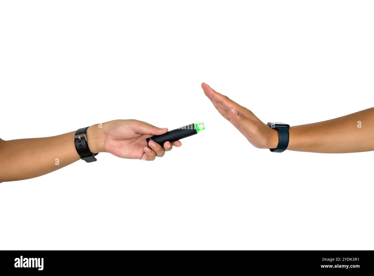 Anti-smoking concept featuring a hand blocking a Electronic cigarettes ...
