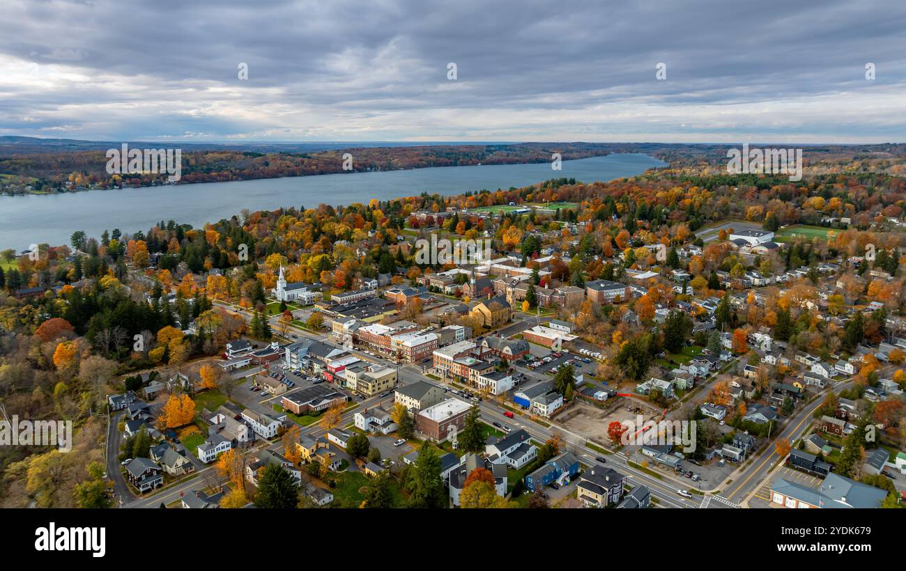 Aerial photo of fall foliage surrounding the Village of Cazenovia ...