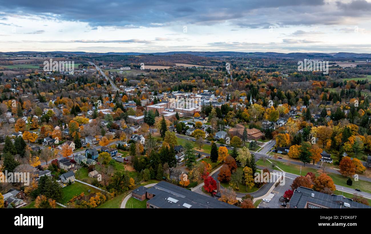 Aerial photo of fall foliage surrounding the Village of Cazenovia ...