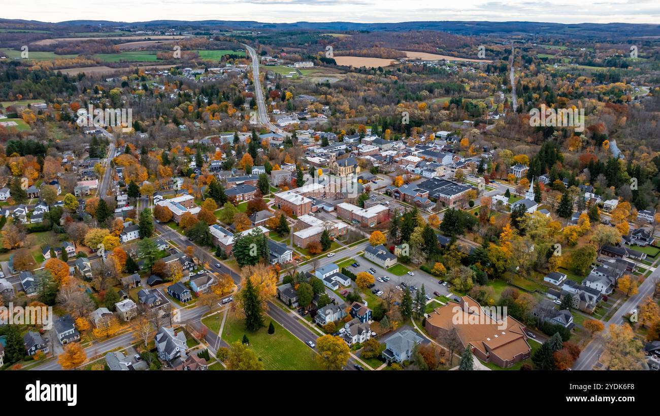 Aerial photo of fall foliage surrounding the Village of Cazenovia ...
