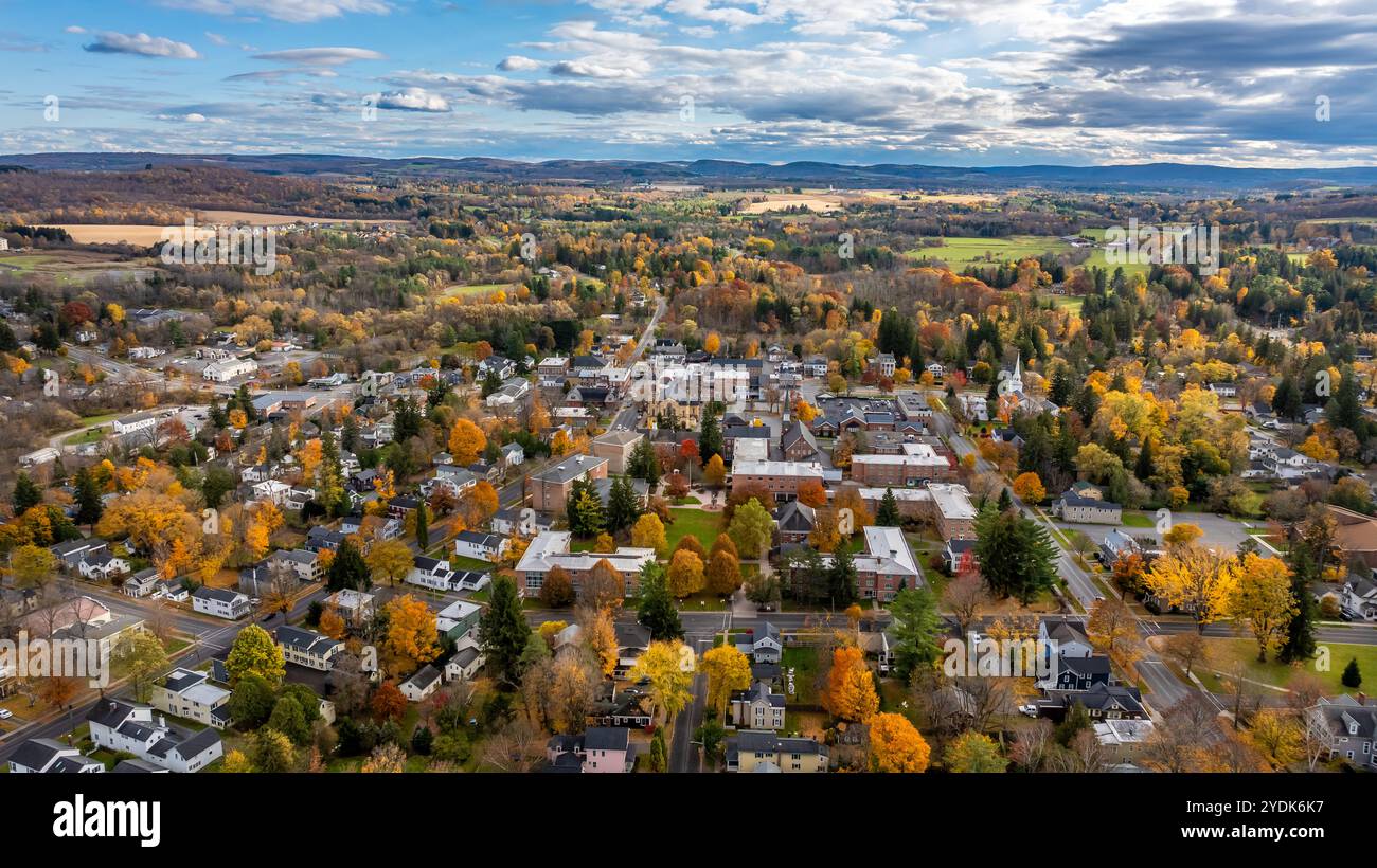 Aerial photo of fall foliage surrounding the Village of Cazenovia ...