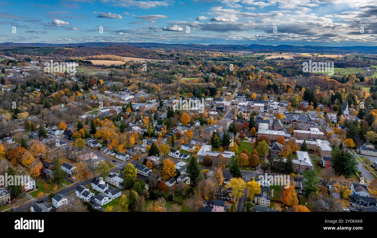 Aerial photo of fall foliage surrounding the Village of Cazenovia ...