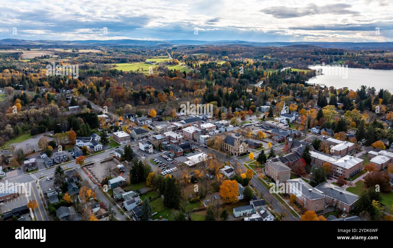 Aerial photo of fall foliage surrounding the Village of Cazenovia ...