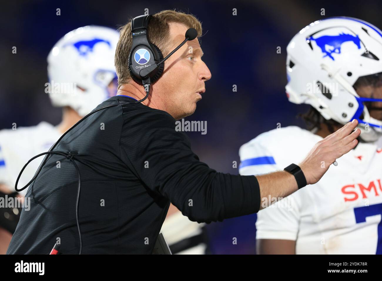 October 26, 2024: SMU Mustangs head coach Rhett Lashlee talks to his ...