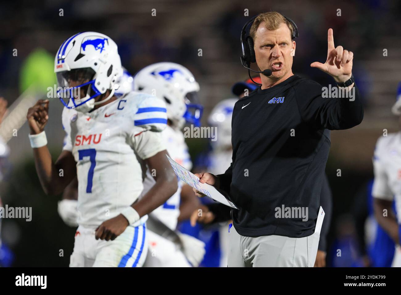 October 26, 2024: SMU Mustangs head coach Rhett Lashlee signals to an ...