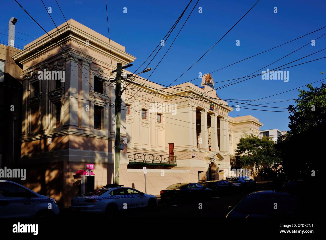 Newtown Court House (1885) front facade with sculpted keystone of Queen ...