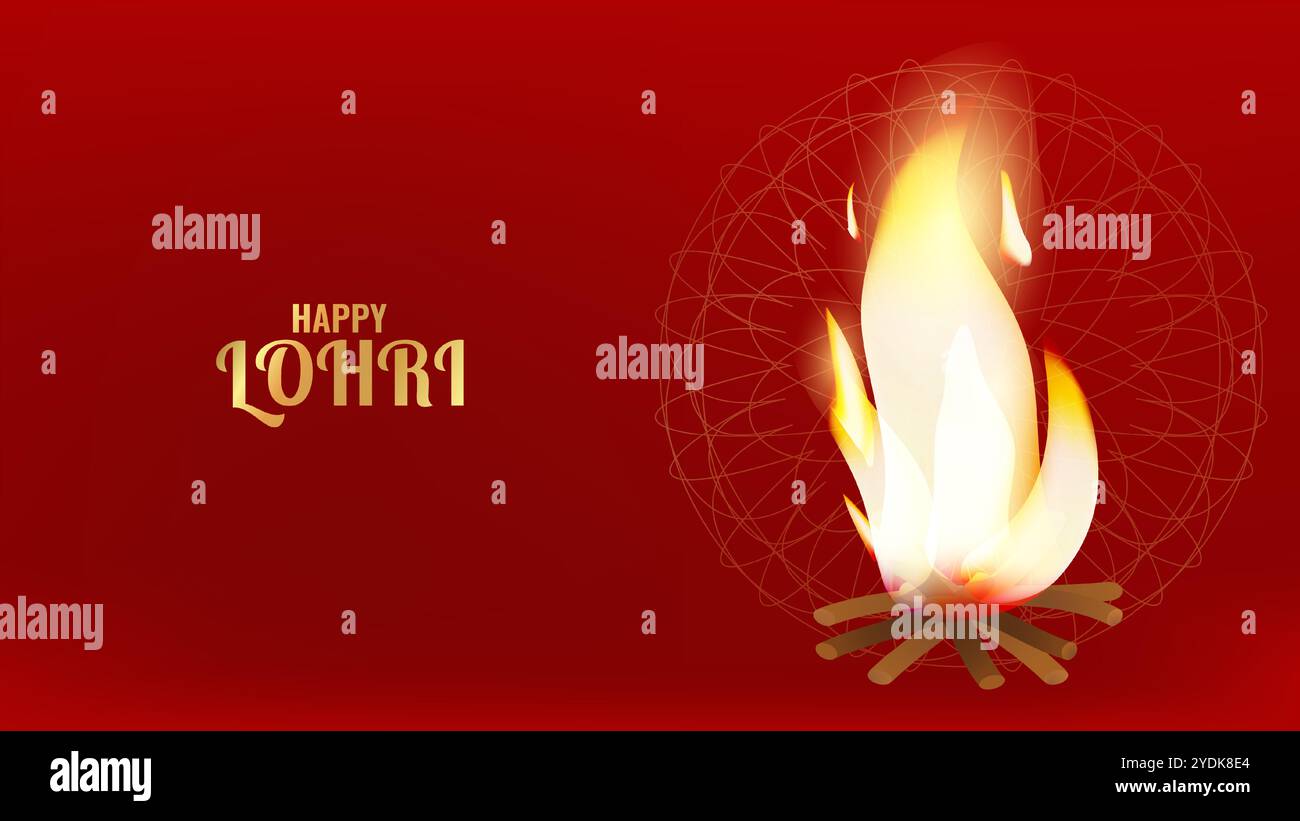 Happy Lohri Indian holiday festival bright bonfire and text. Gratitude ...