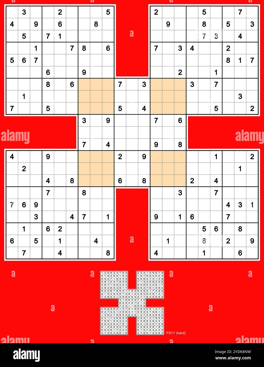 Samurai Sudoku, five overlapping sudoku puzzles. Full symmetry, 112 ...