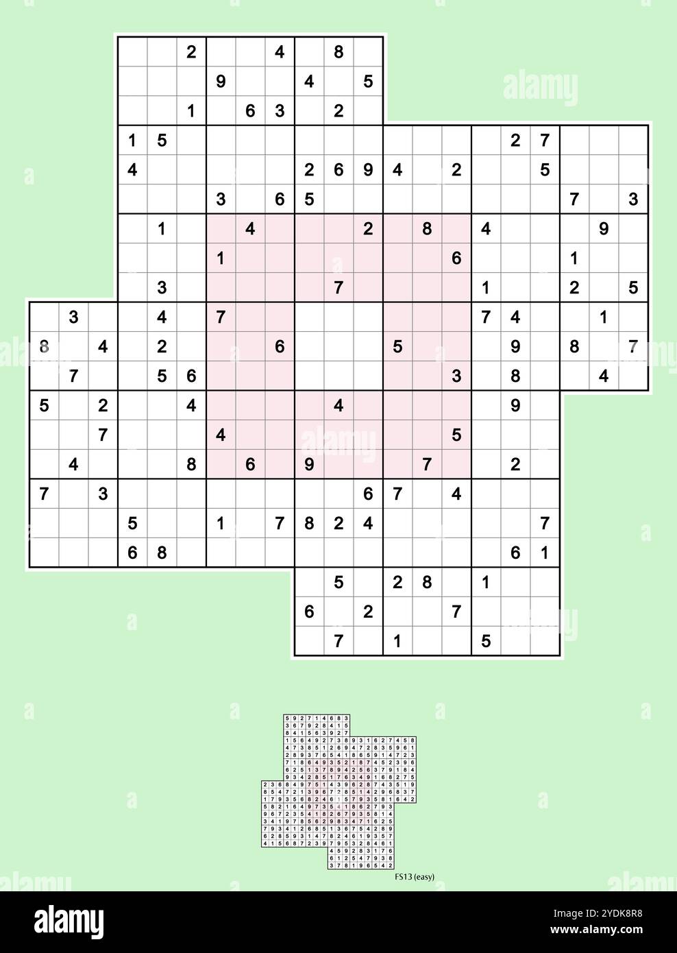 Windmill Sudoku, five overlapping sudoku puzzles. Rotational symmetry ...