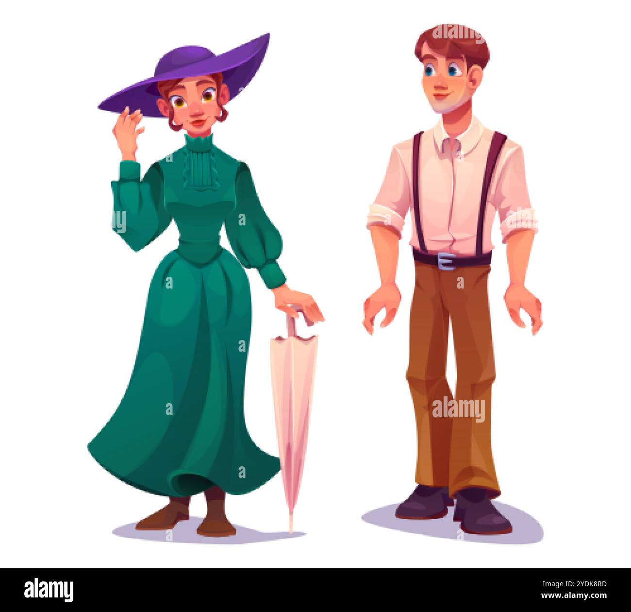 Cartoon young man and woman in Victorian times fashion clothing. Vector ...